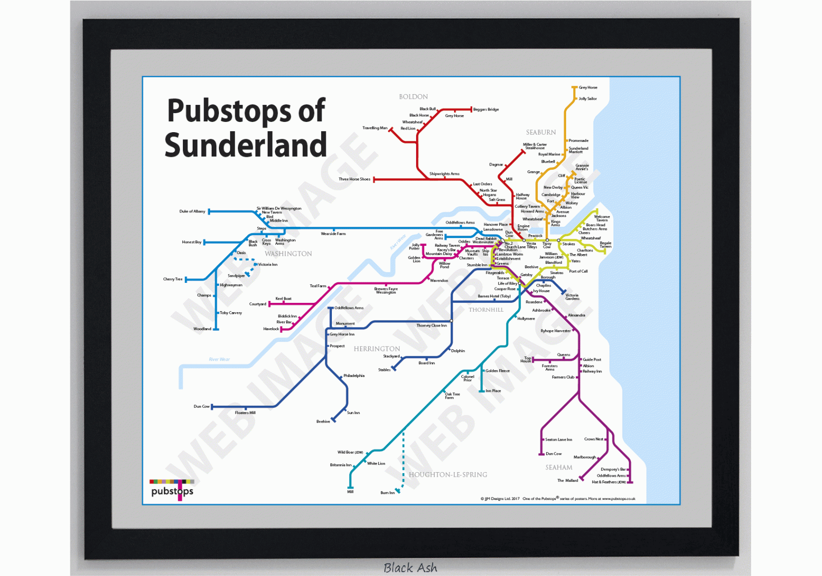 Pubstops of Sunderland Framed Poster | The Original Pub Maps | Pubstops ...