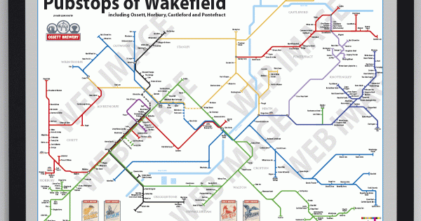 Pubstops of Wakefield Framed Poster | The Original Pub Maps | Pubstops ...