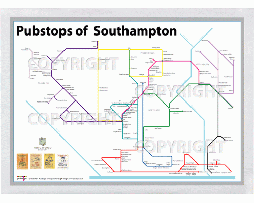 Pubstops of Southampton Poster | The Original Pub Maps | Pubstops.co.uk