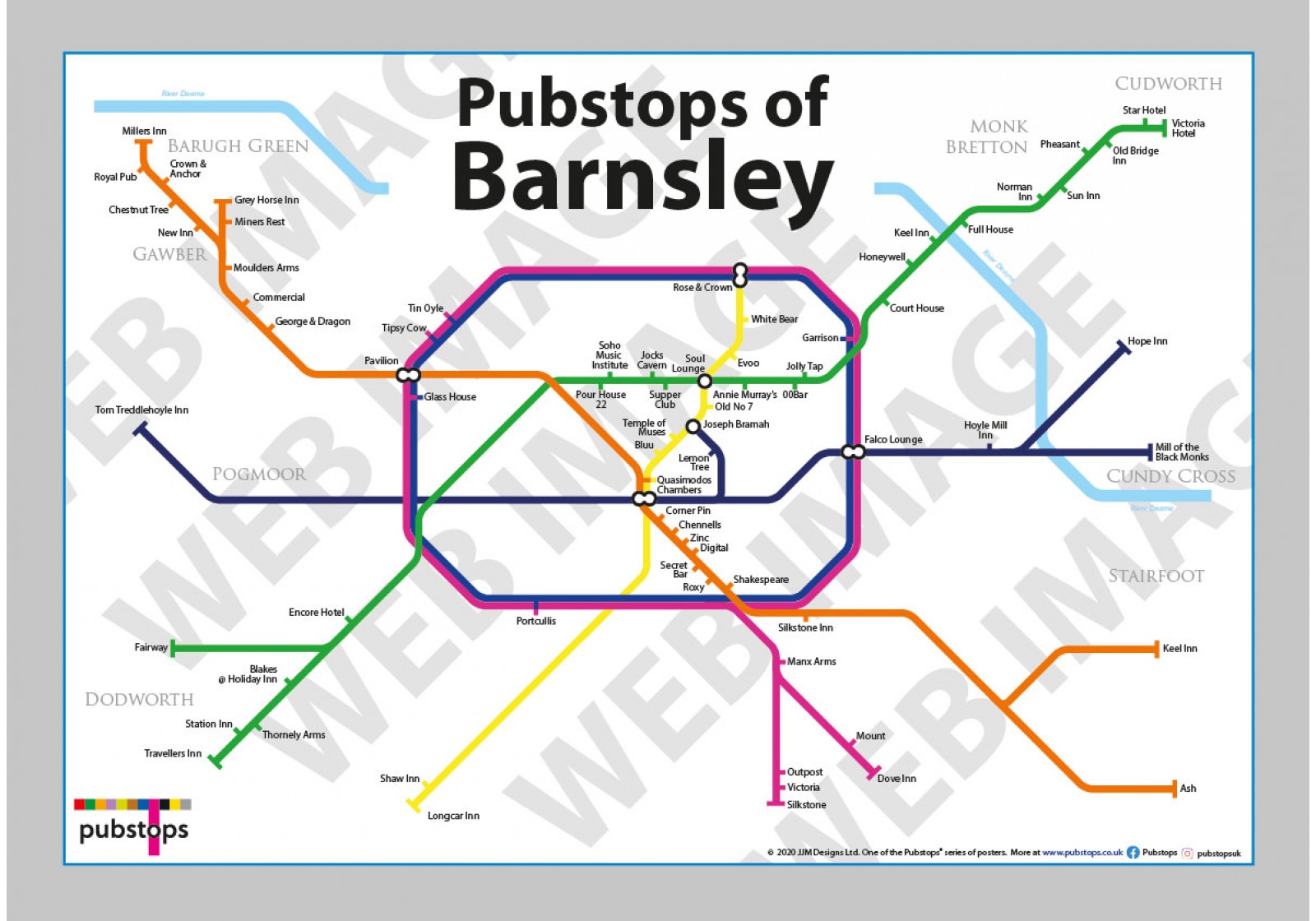 Pubstops of Barnsley Poster | The Original Pub Maps | Pubstops.co.uk
