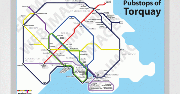 Pubstops of Torquay Framed Poster | The Original Pub Maps | Pubstops.co.uk