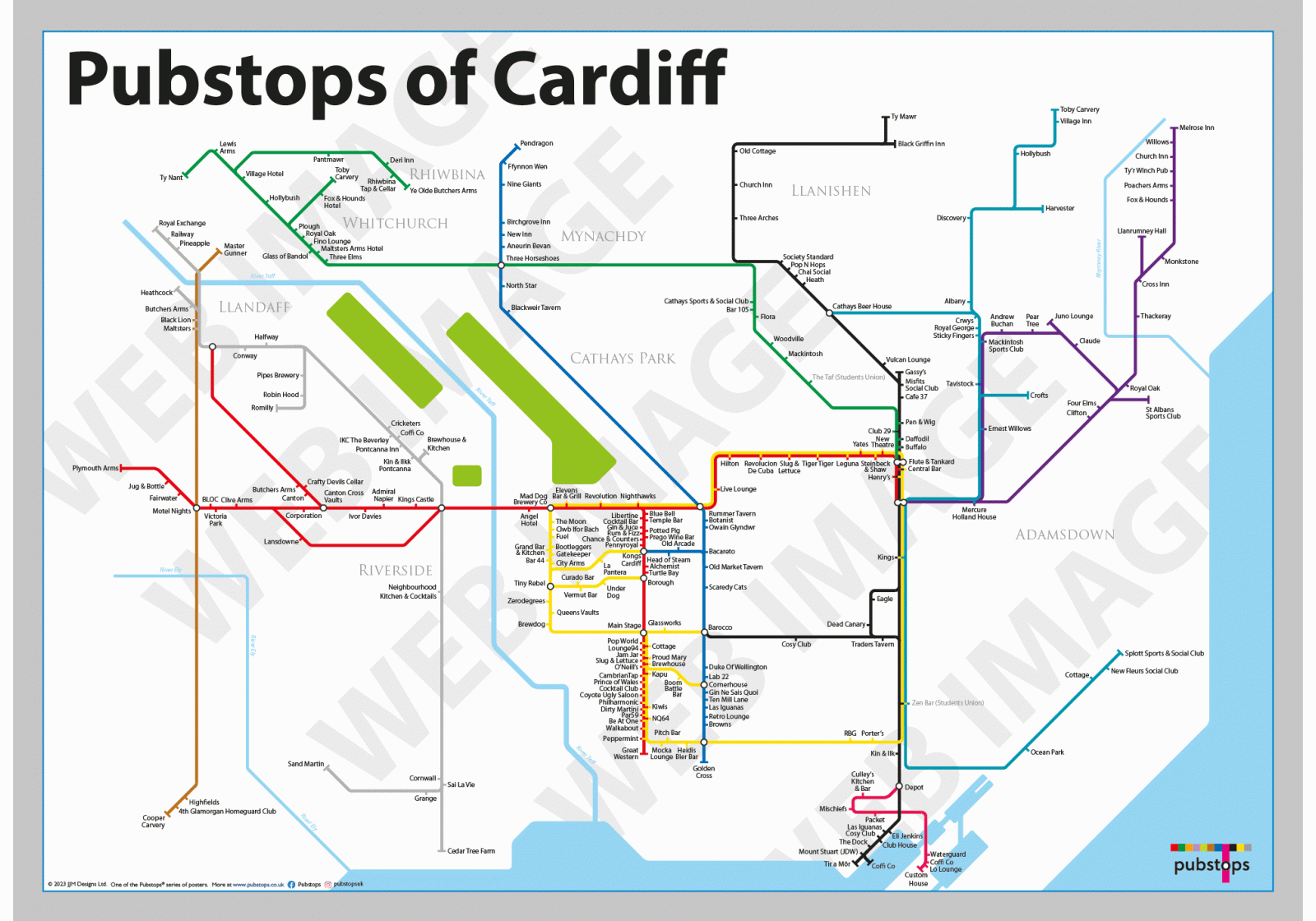 Pubstops of Cardiff Poster | The Original Pub Maps | Pubstops.co.uk