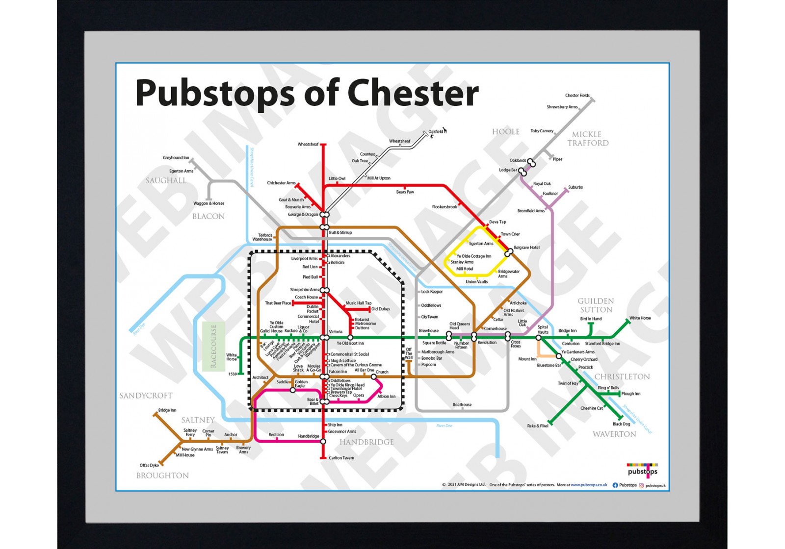 Pubstops of Chester Framed Poster | The Original Pub Maps | Pubstops.co.uk