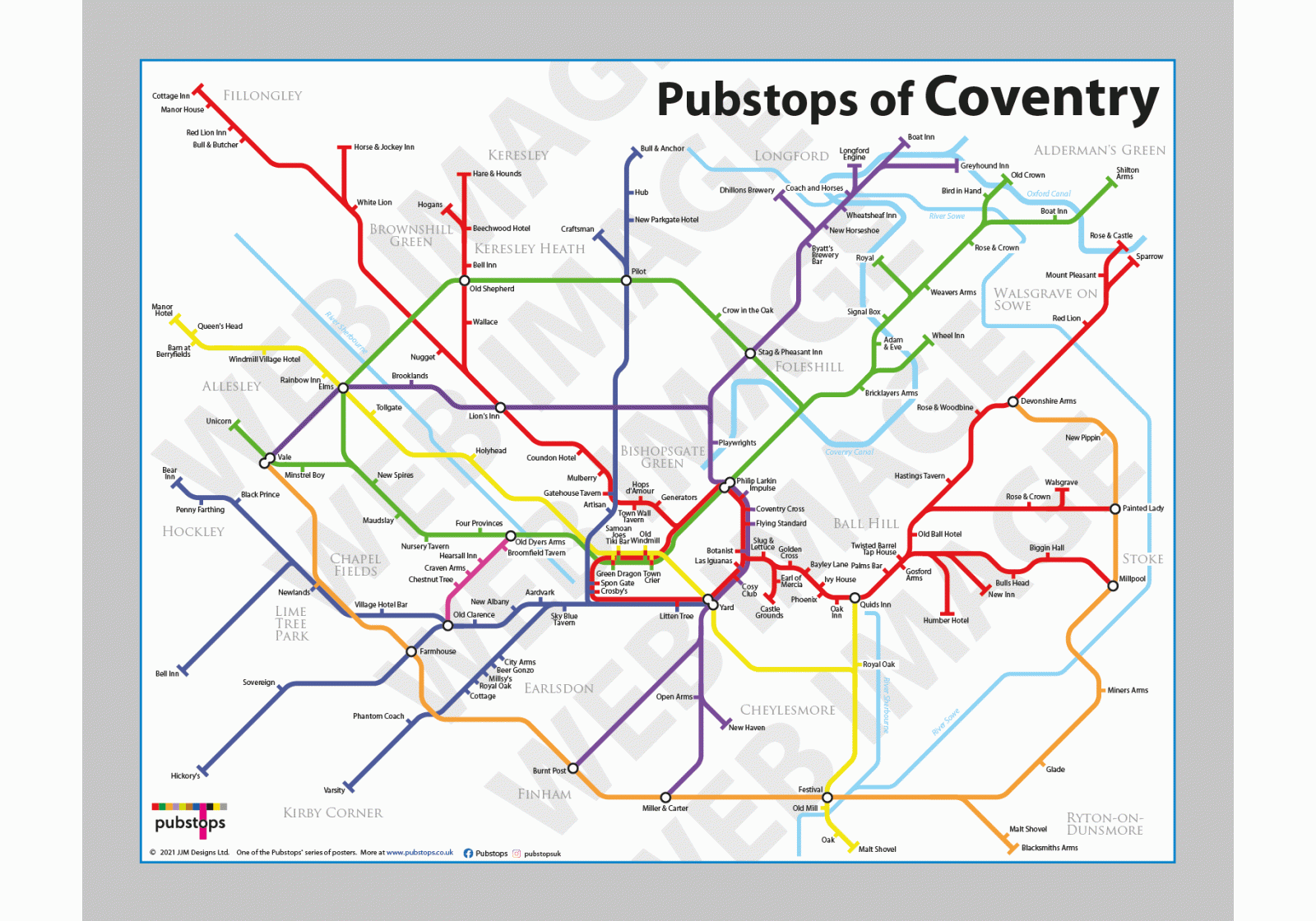 Pubstops of Coventry Poster | The Original Pub Maps | Pubstops.co.uk