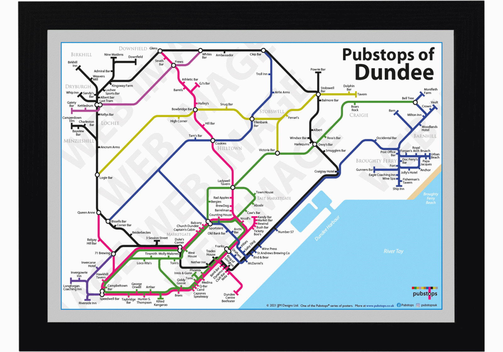Pubstops of Dundee Framed Poster | The Original Pub Maps | Pubstops.co.uk
