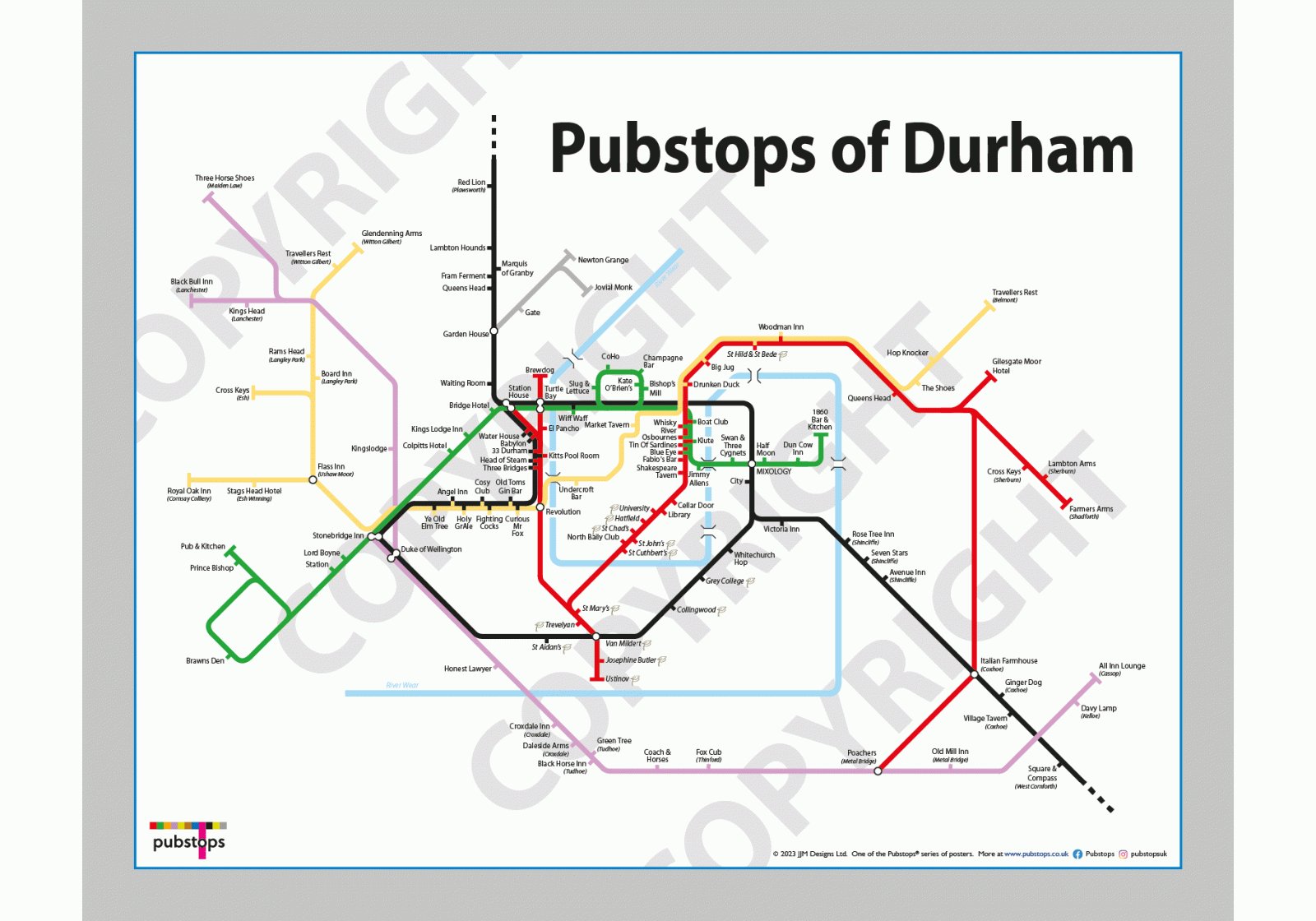 Pubstops of Durham Poster | The Original Pub Maps | Pubstops.co.uk