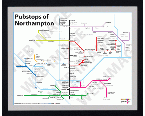 Pubstops of Northampton Poster | The Original Pub Maps | Pubstops.co.uk