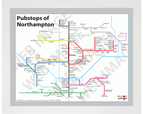 Pubstops of Northampton Poster | The Original Pub Maps | Pubstops.co.uk