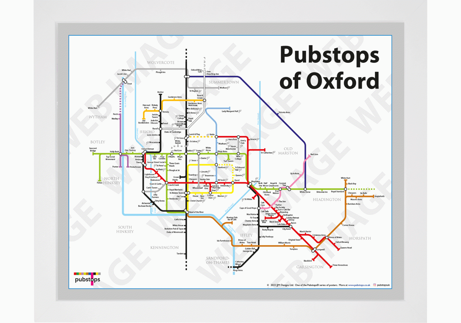Pubstops of Oxford Framed Poster | The Original Pub Maps | Pubstops.co.uk