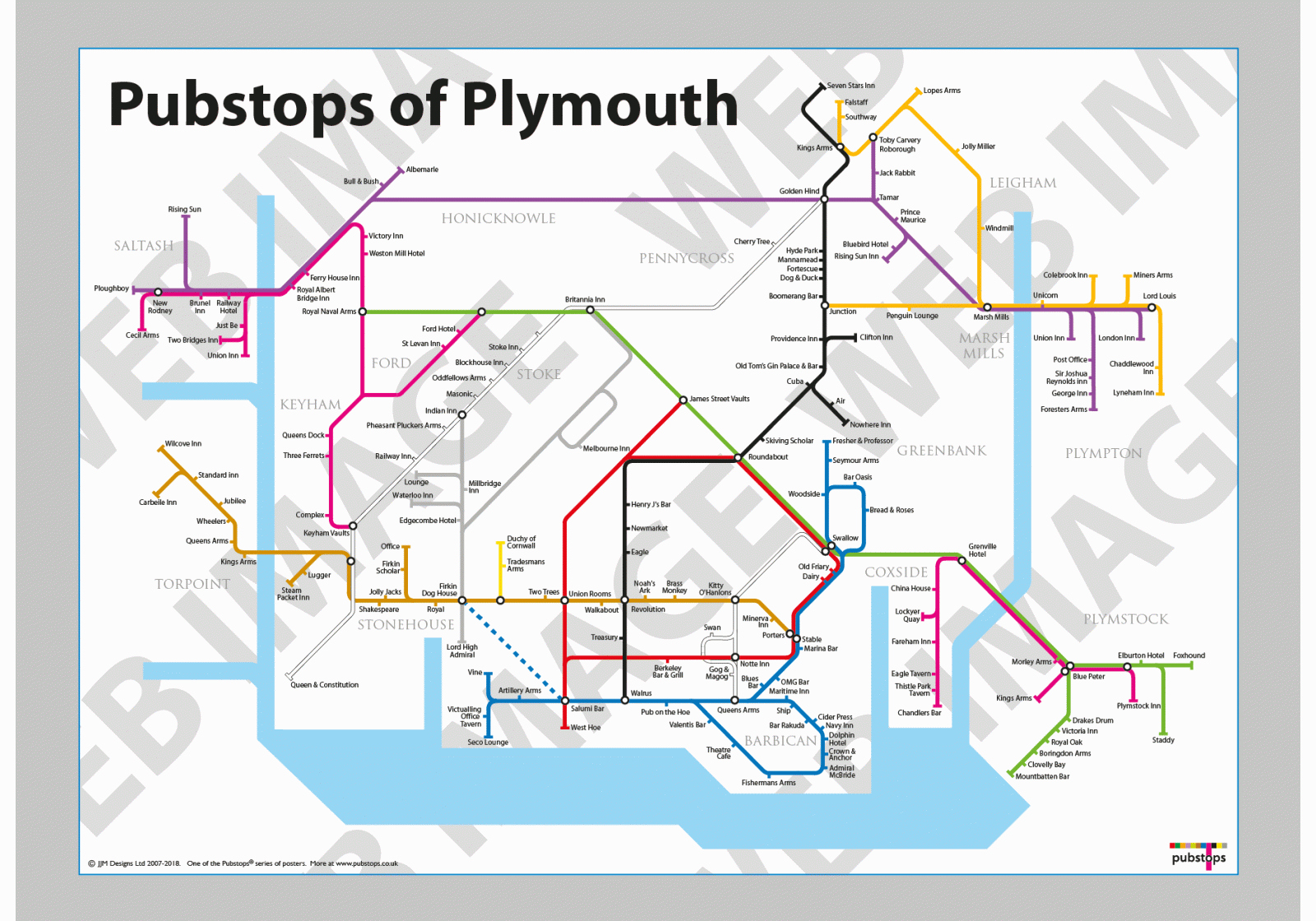 Pubstops of Plymouth Poster | The Original Pub Maps | Pubstops.co.uk