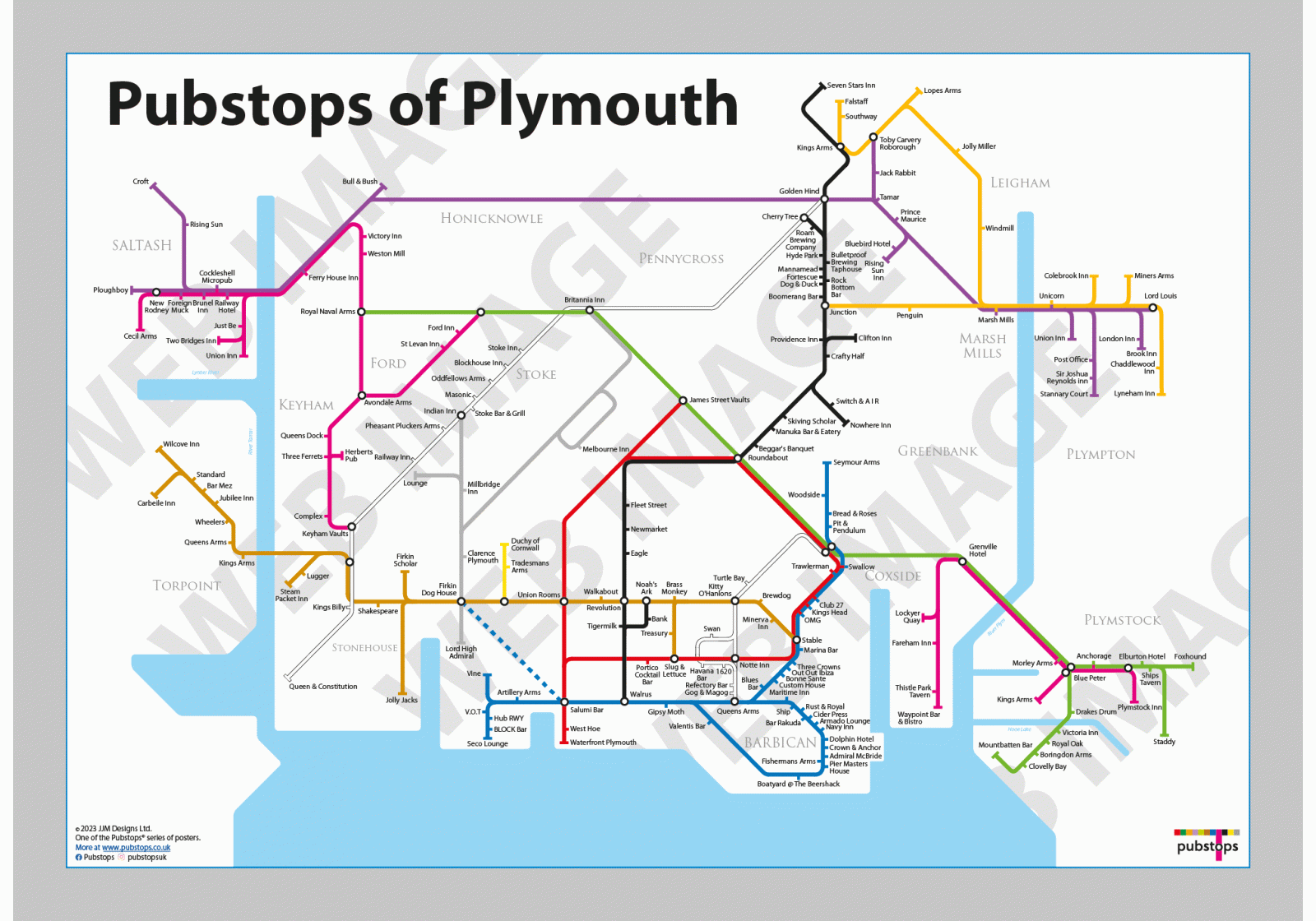 Pubstops of Plymouth Poster | The Original Pub Maps | Pubstops.co.uk