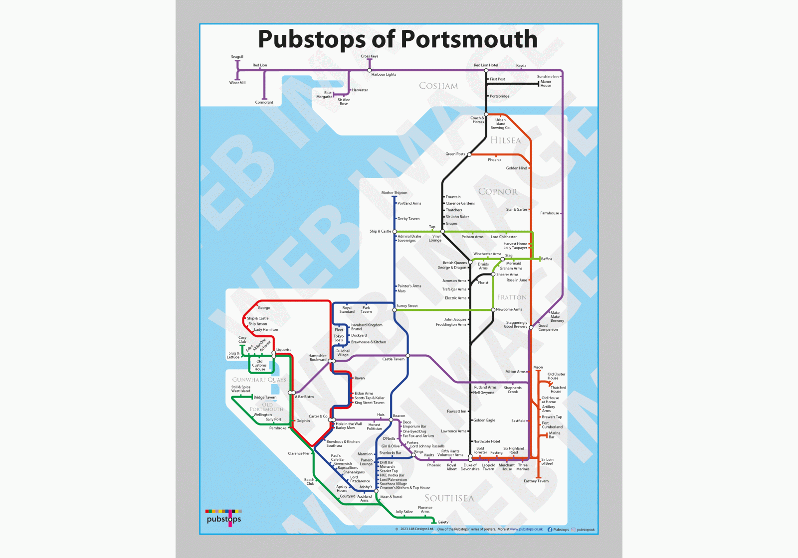 Pubstops of Portsmouth Poster | The Original Pub Maps | Pubstops.co.uk