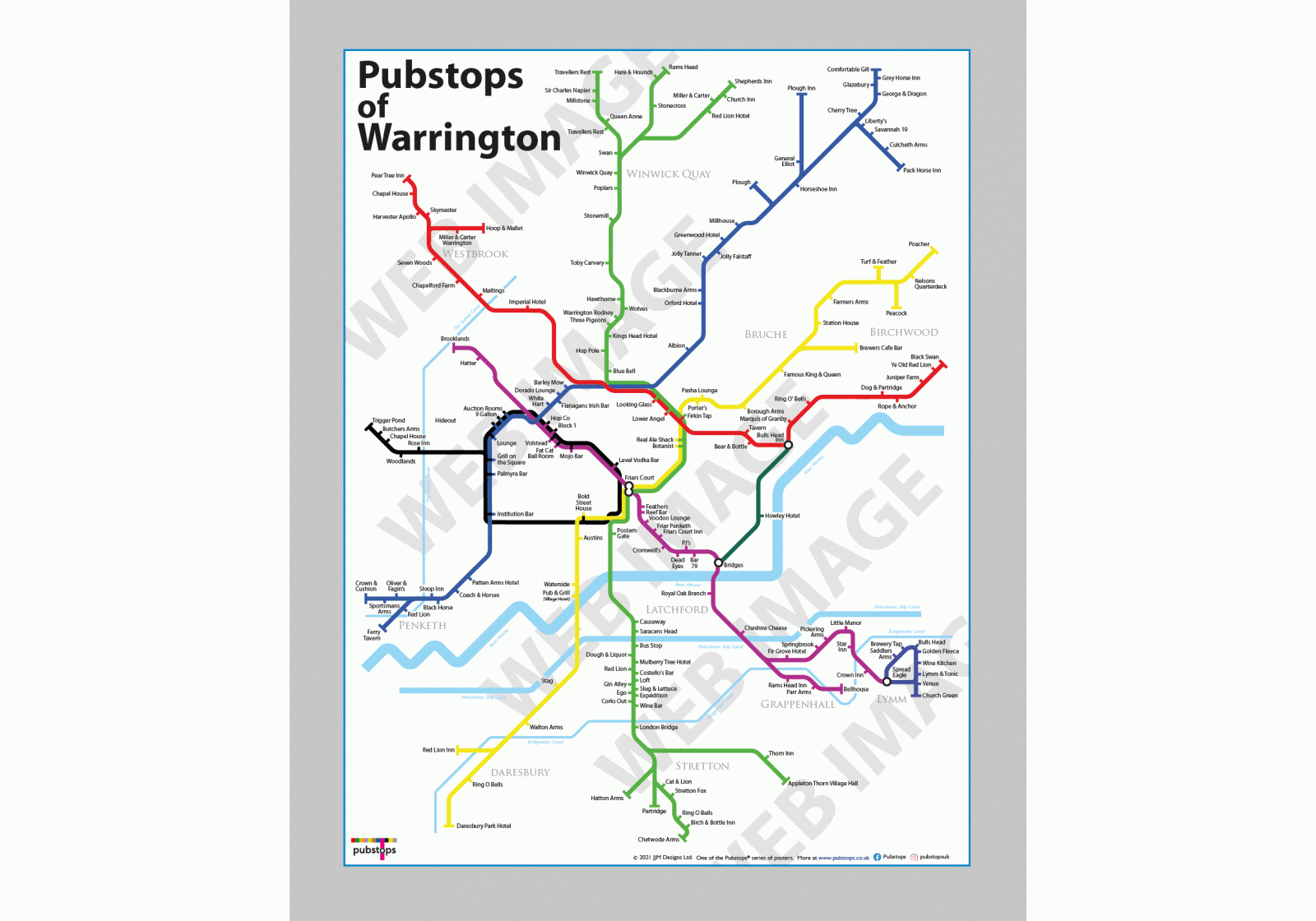 Pubstops of Warrington Poster | The Original Pub Maps | Pubstops.co.uk