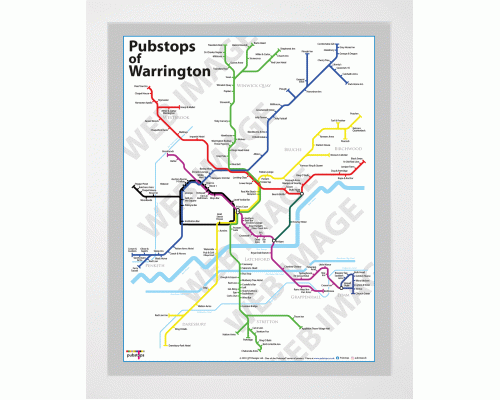 Pubstops of Warrington Framed Poster | The Original Pub Maps | Pubstops ...