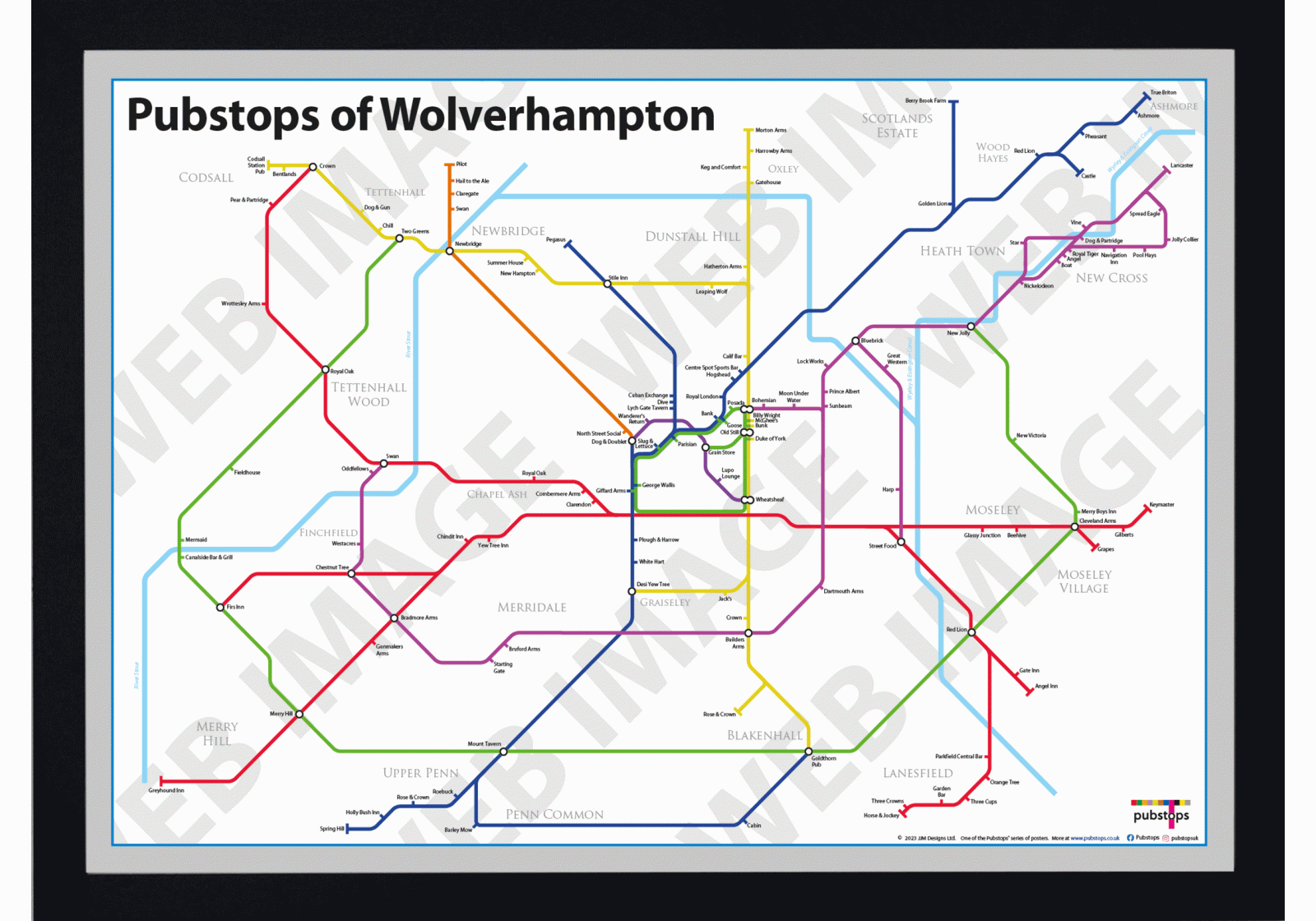 Pubstops of Wolverhampton Framed Poster | The Original Pub Maps ...
