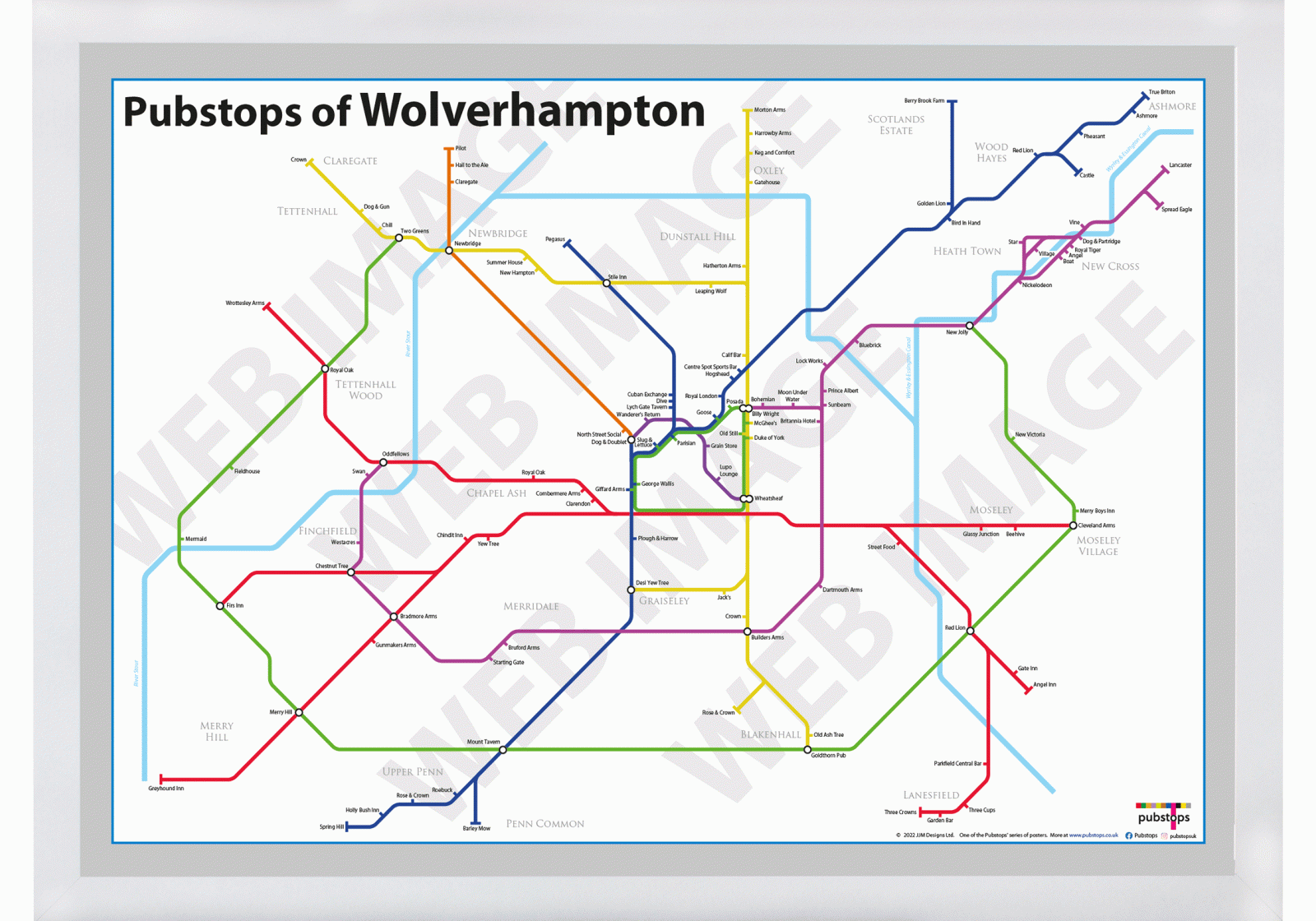 Pubstops of Wolverhampton Framed Poster | The Original Pub Maps ...