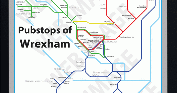 Pubstops of Wrexham Framed Poster | The Original Pub Maps | Pubstops.co.uk