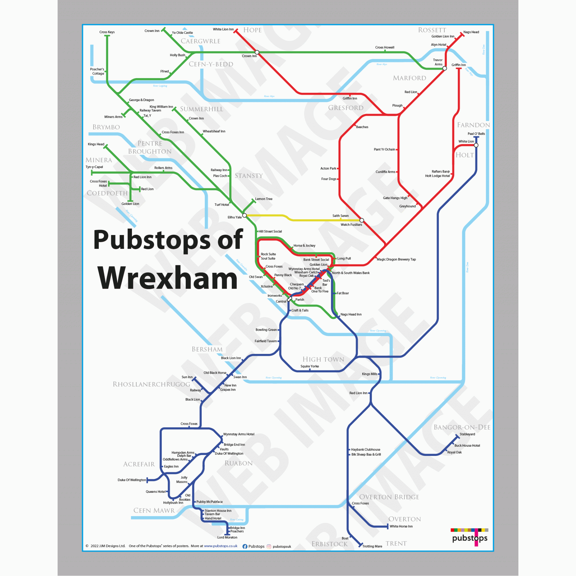 Pubstops of Wrexham Framed Poster | The Original Pub Maps | Pubstops.co.uk