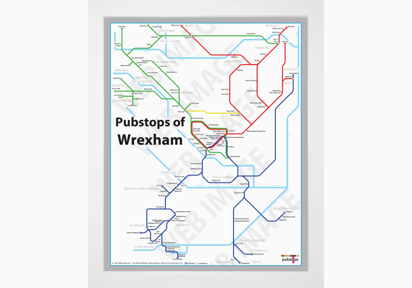 Pubstops of Wrexham Framed Poster | The Original Pub Maps | Pubstops.co.uk