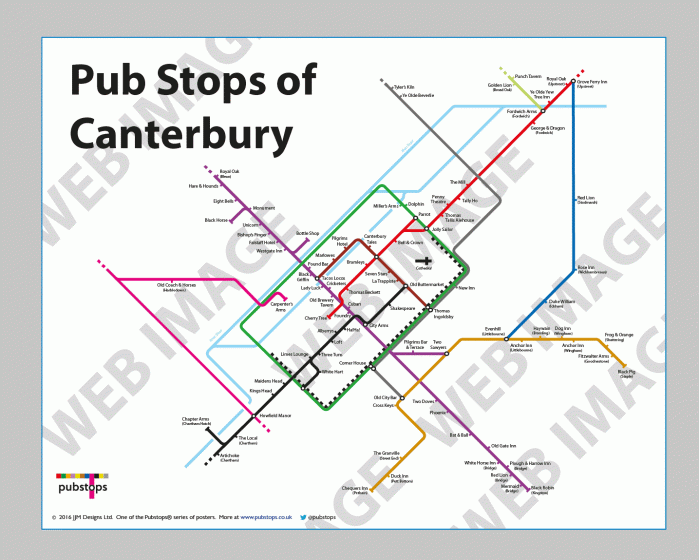 Pubstops of Canterbury Poster | The Original Pub Maps | Pubstops.co.uk