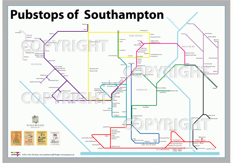 Pubstops of Southampton Poster | The Original Pub Maps | Pubstops.co.uk