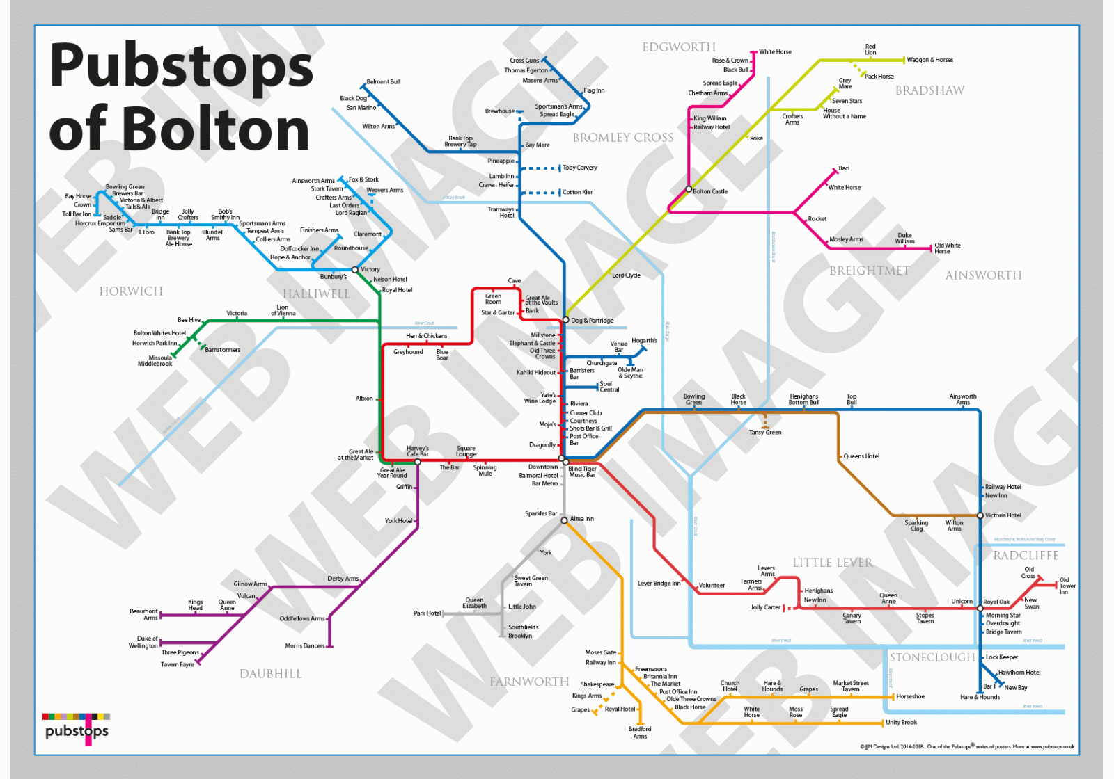 Pubstops of Bolton Poster | The Original Pub Maps | Pubstops.co.uk