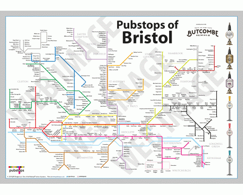 Pubstops of Bristol Poster | The Original Pub Maps | Pubstops.co.uk