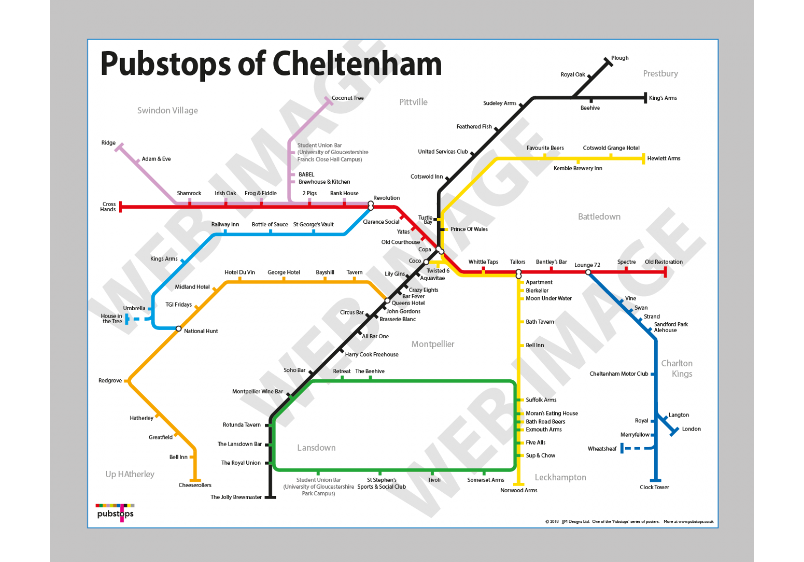 Pubstops of Cheltenham Poster | The Original Pub Maps | Pubstops.co.uk