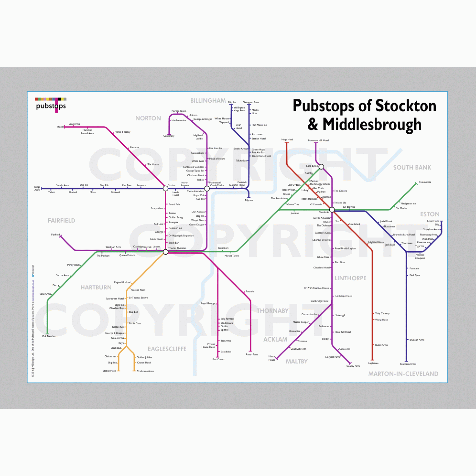 Pubstops of Stockton and Middlesbrough Poster | The Original Pub Maps ...