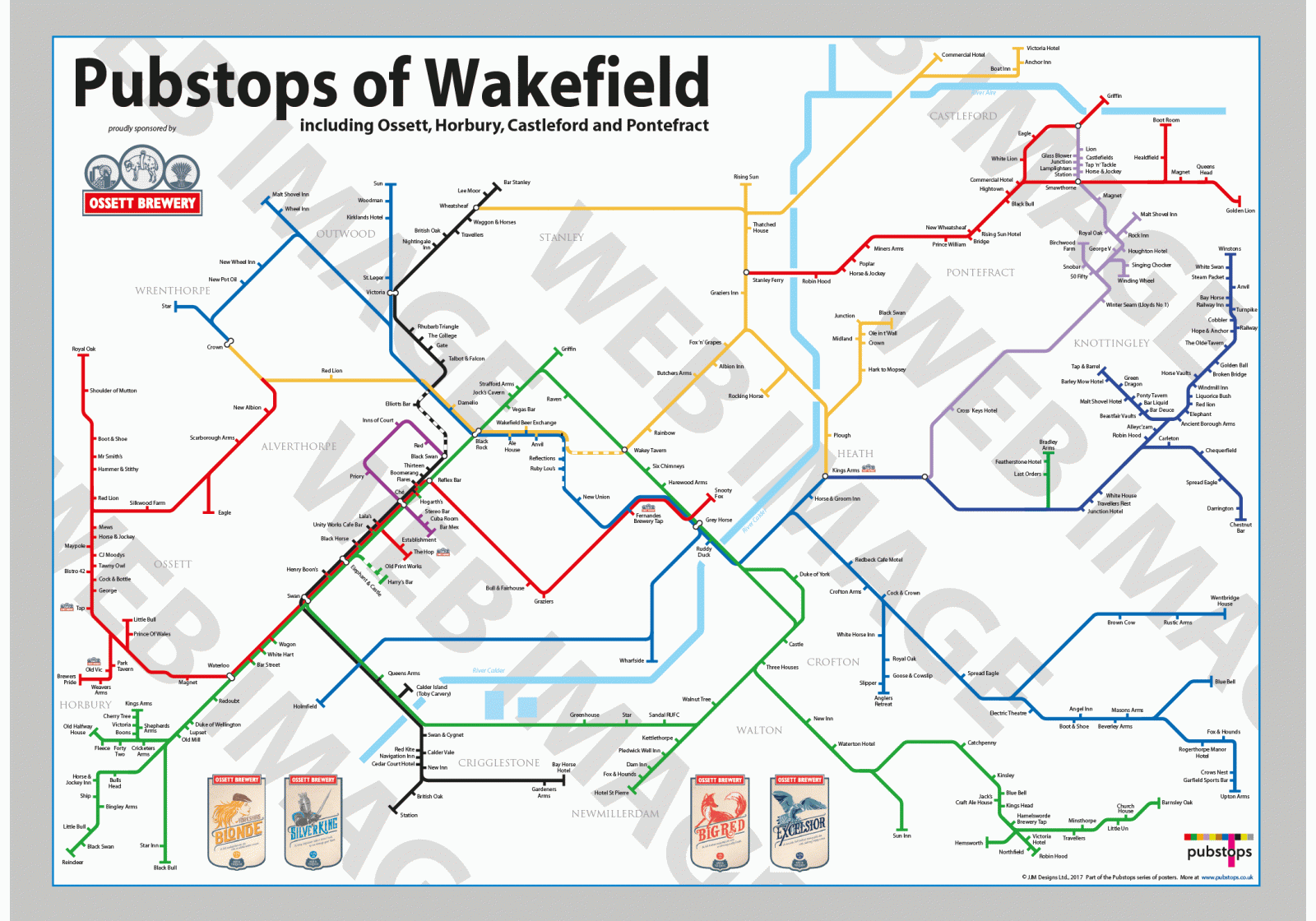Pubstops of Wakefield Poster | The Original Pub Maps | Pubstops.co.uk